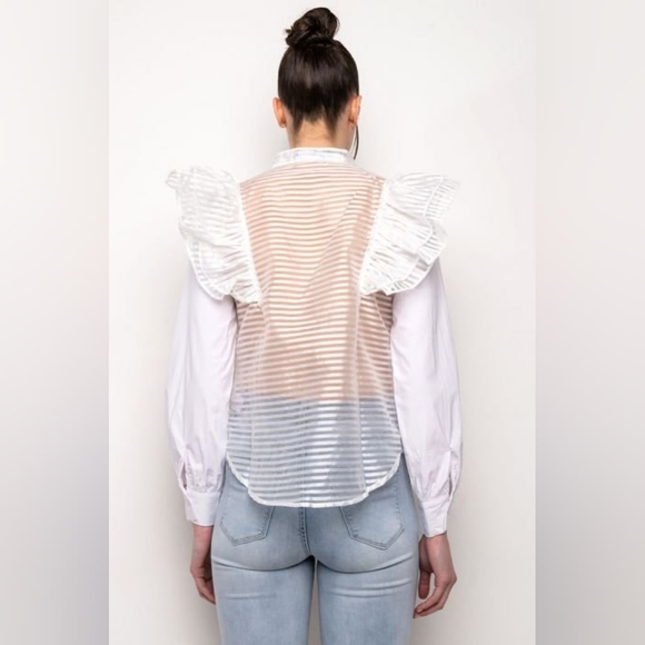 AKIRA | Tops | Akira Krista Ruffle Button Down Blouse White Size Large | Poshmark